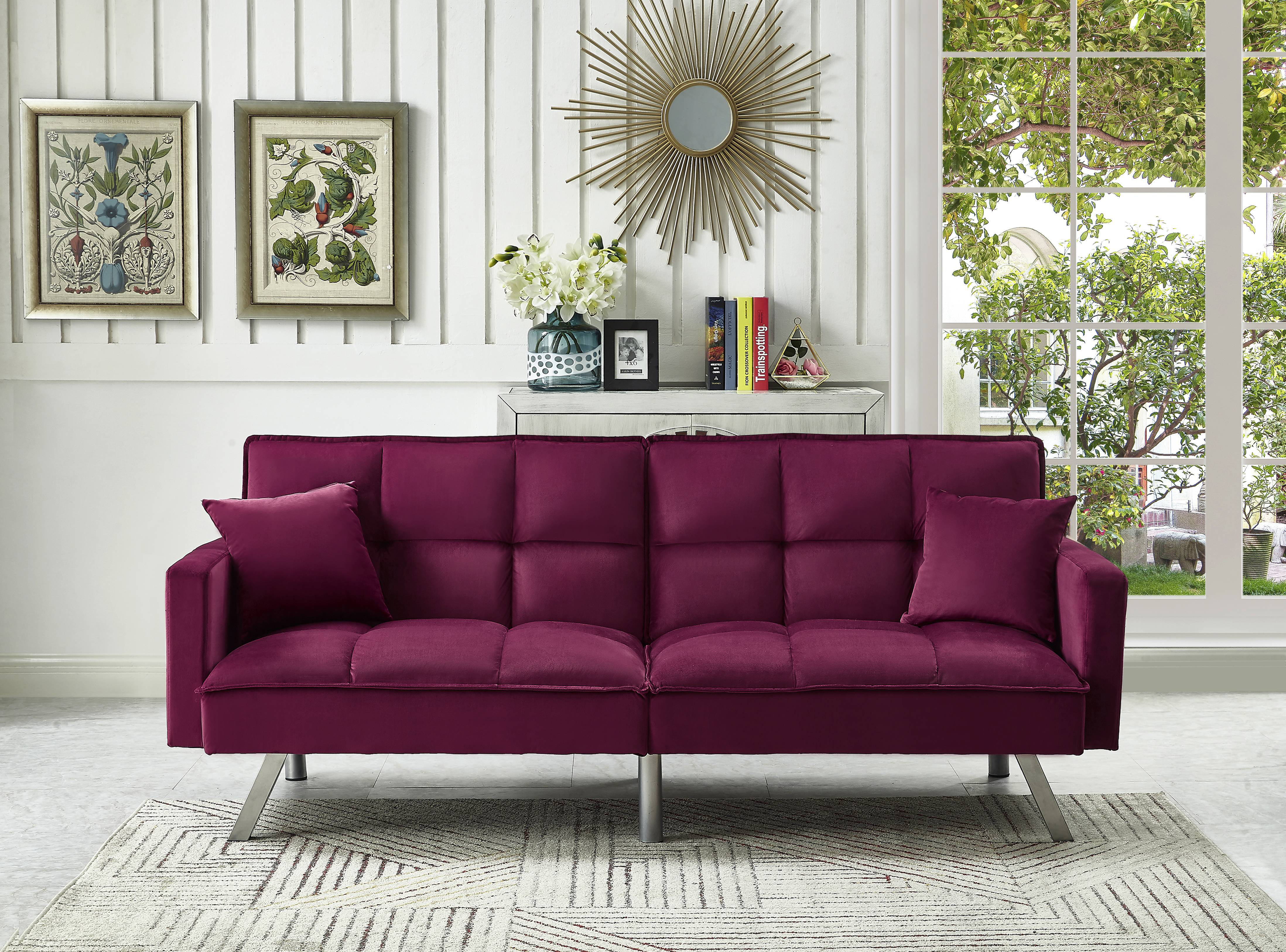Everly Quinn Akie 80" Velvet Square Arm Sofa Sleeper & Reviews | Wayfair