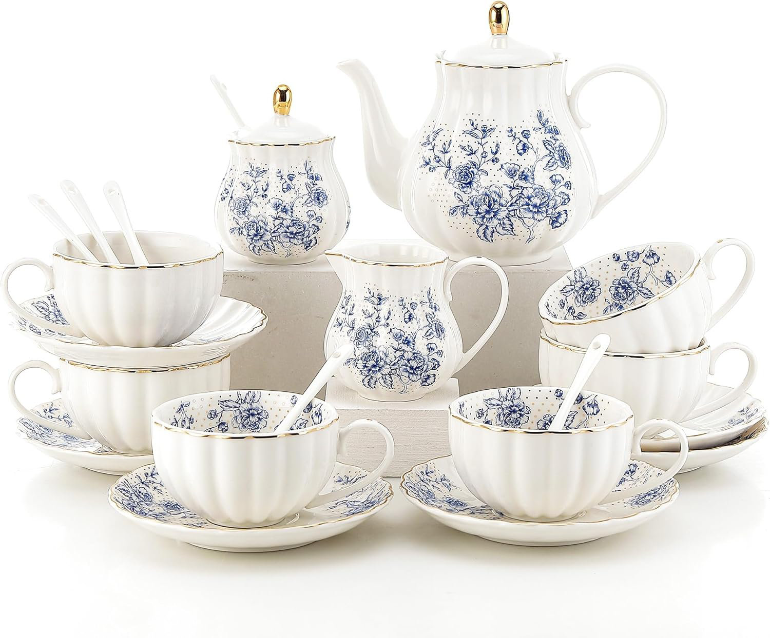 IMPIAR 22 Pieces Porcelain White Tea Sets For Adult Gold British Tea ...