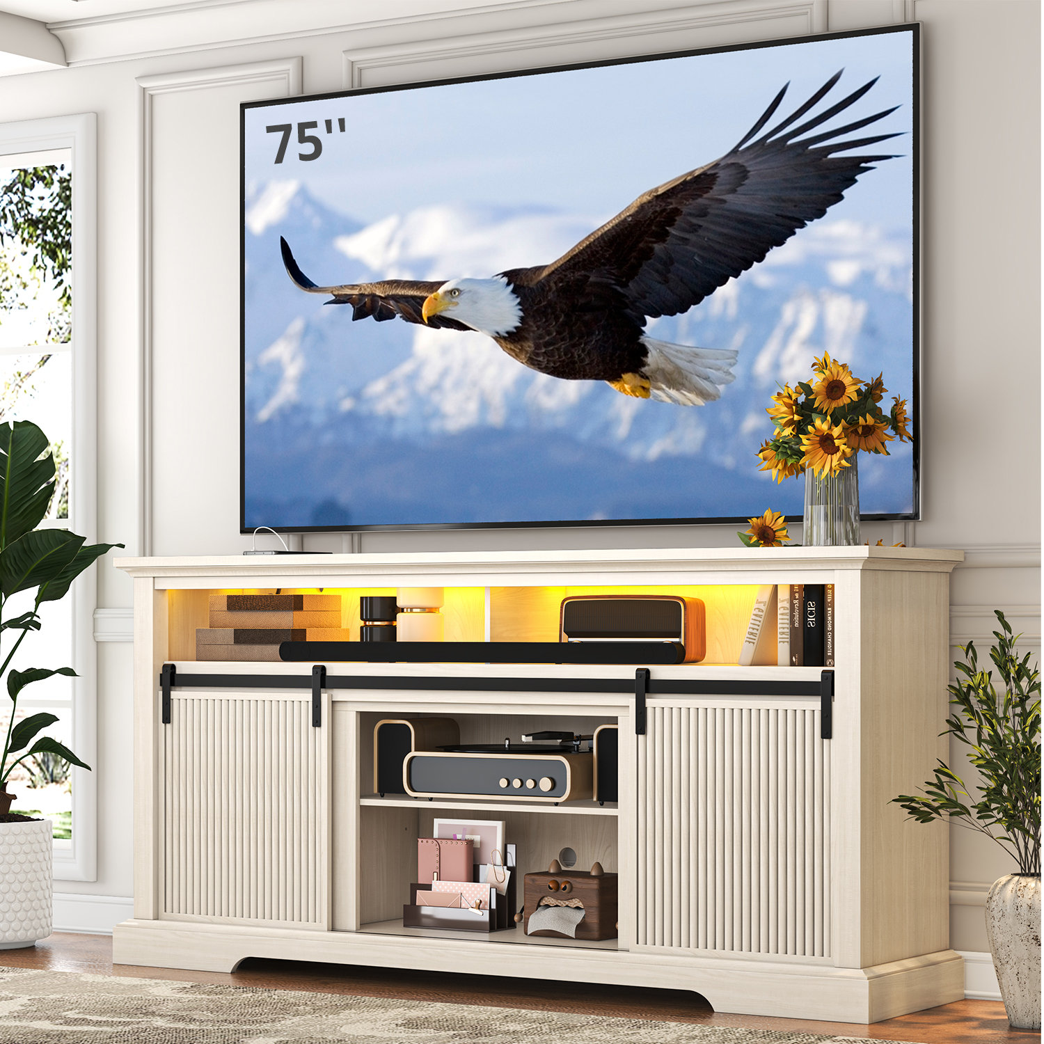 Wrought Studio™ Fluted Tv Stands For 75 Inch Tv, 32" Tall Entertainment ...