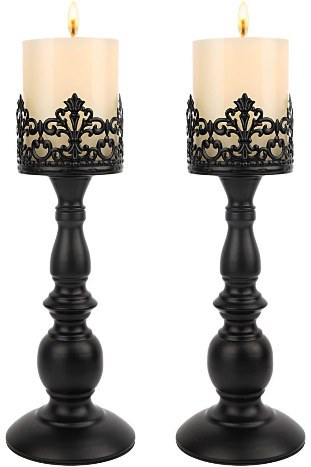 Alcott Hill® Candle Holders For Pillar Candles Gothic Matte Black Vintage Tall Candle Holders ...