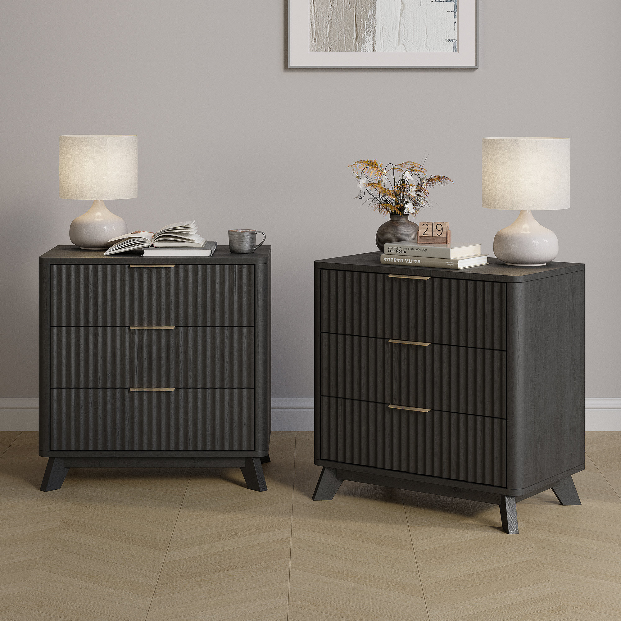 George Oliver Valerica Fluted Nightstand With 3 Drawers & Reviews | Wayfair