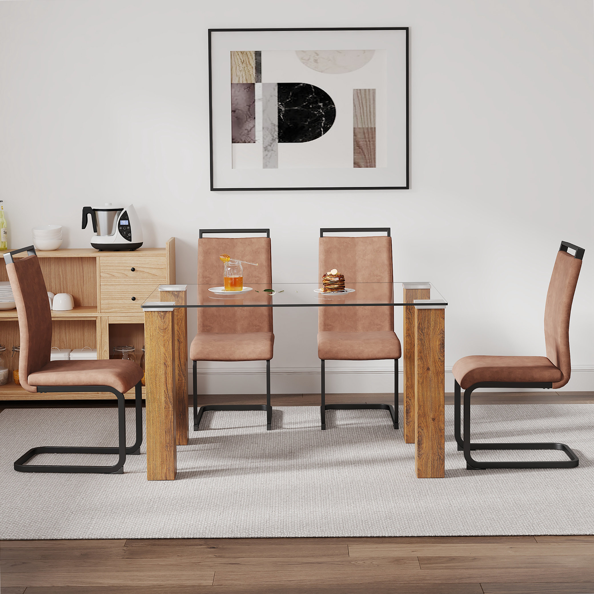 Latitude Run® Table and chair set, 1 table and 4 chairs. A modern and ...