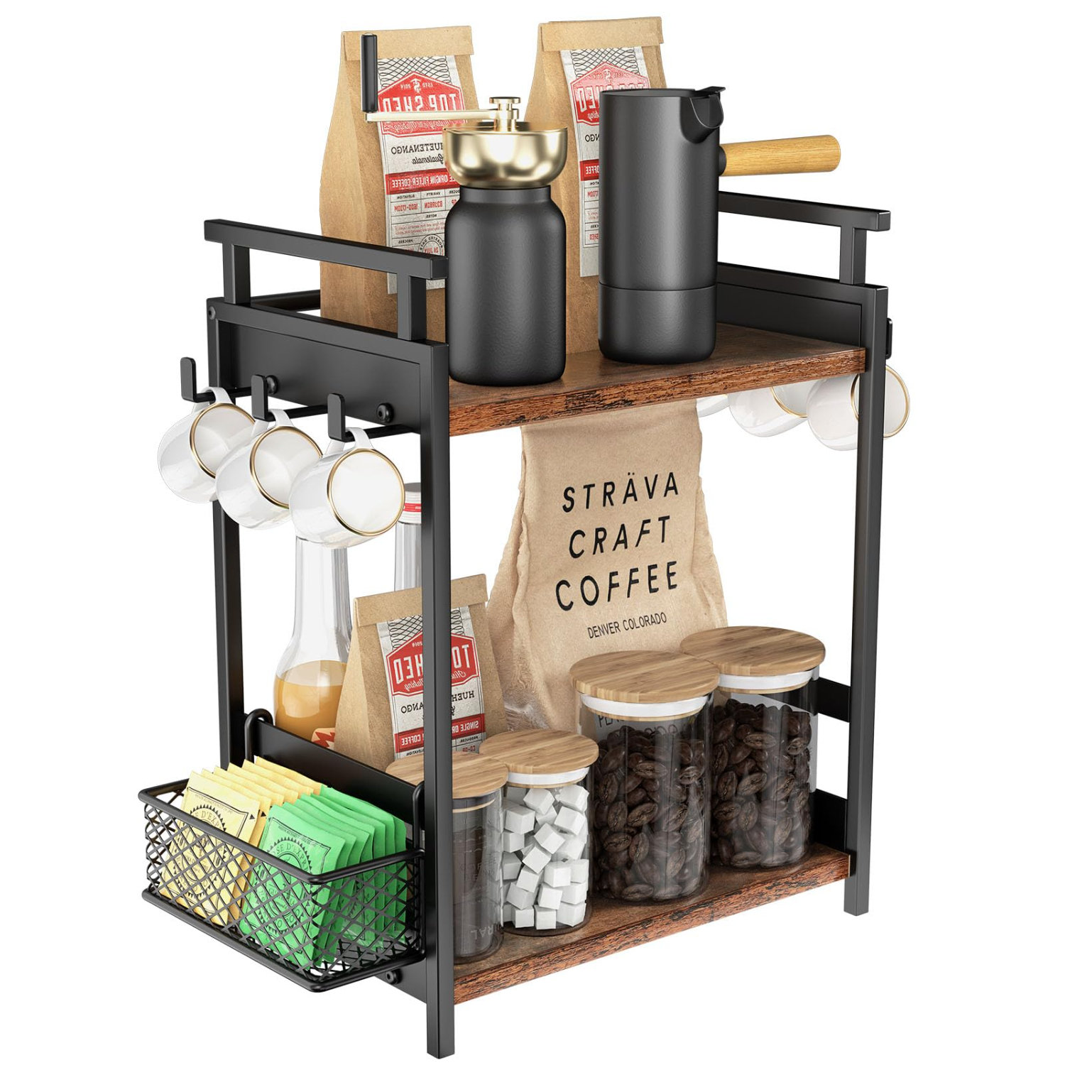 Stack man 2 Tier Coffee Bar Organizer For Home Office, Spice Rack For ...