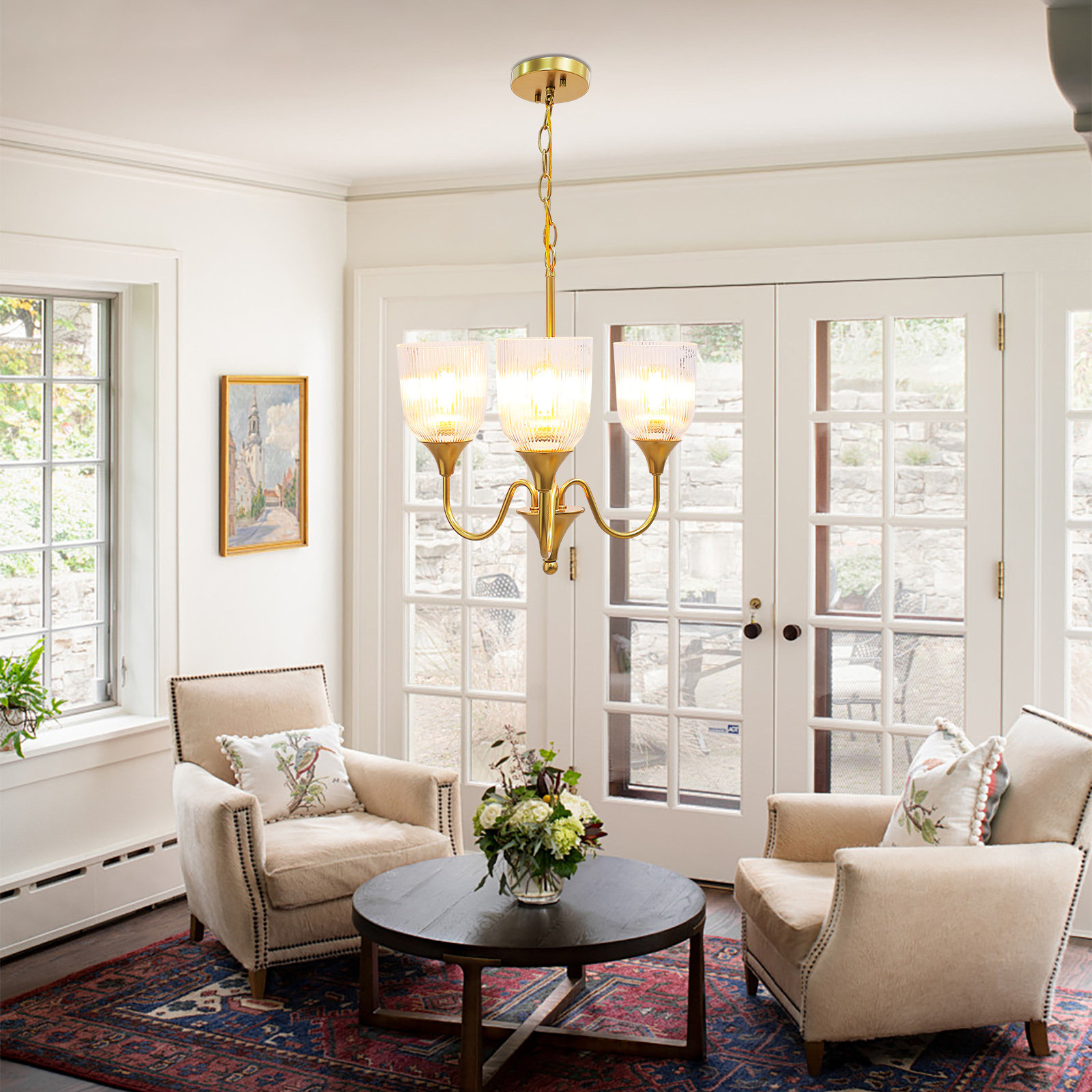 Winston Porter 3-Light Modern Glass Chandelier Semi Flush Mount Ceiling ...