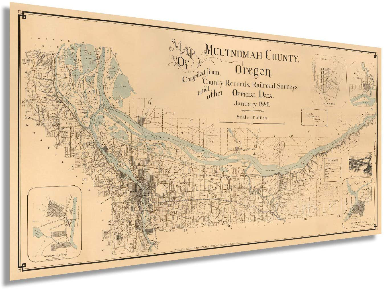 Williston Forge 1889 Multnomah County Oregon Map Poster Wall Art on ...
