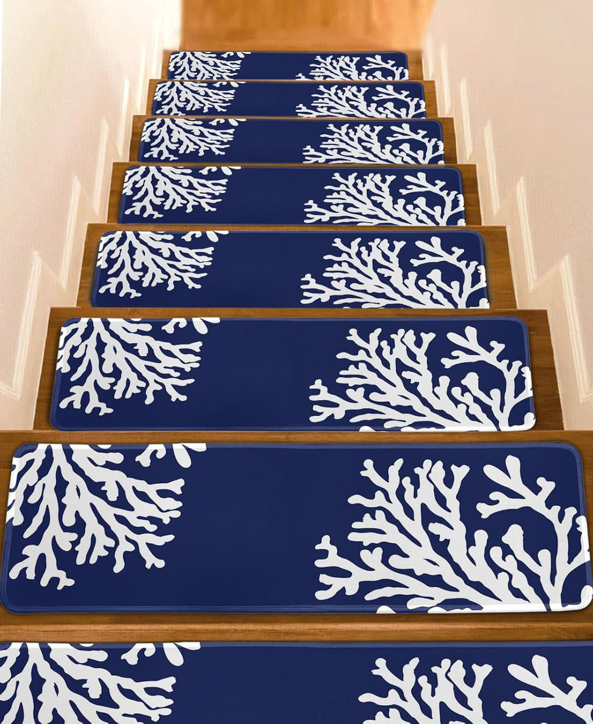 Rosecliff Heights 15 Pcs 8 x 30 Inch Navy Blue Coral Stair Treads Non ...