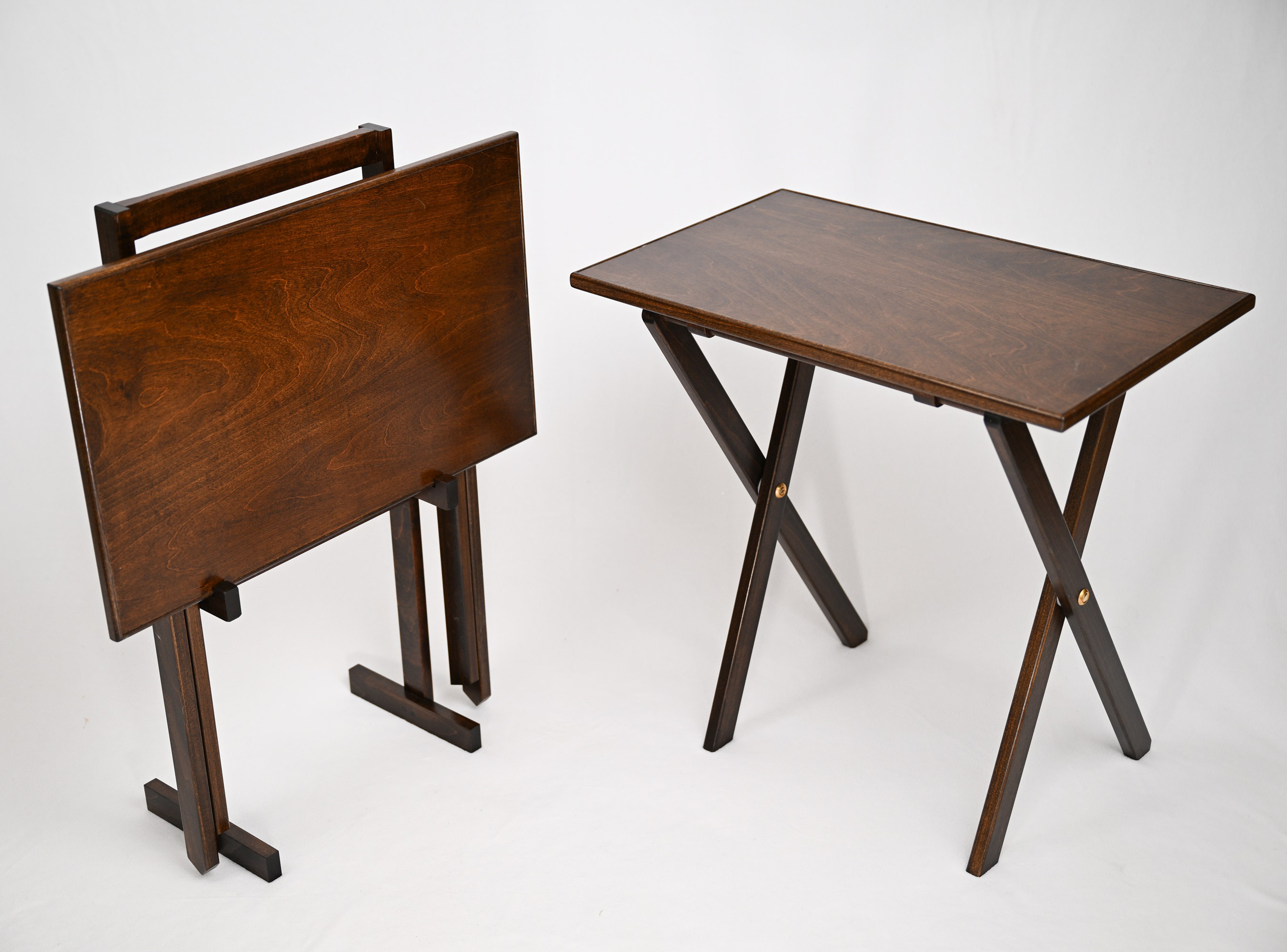 Gracie Oaks Two Handcrafted TV Tray Tables with Wall Snugger Holder ...