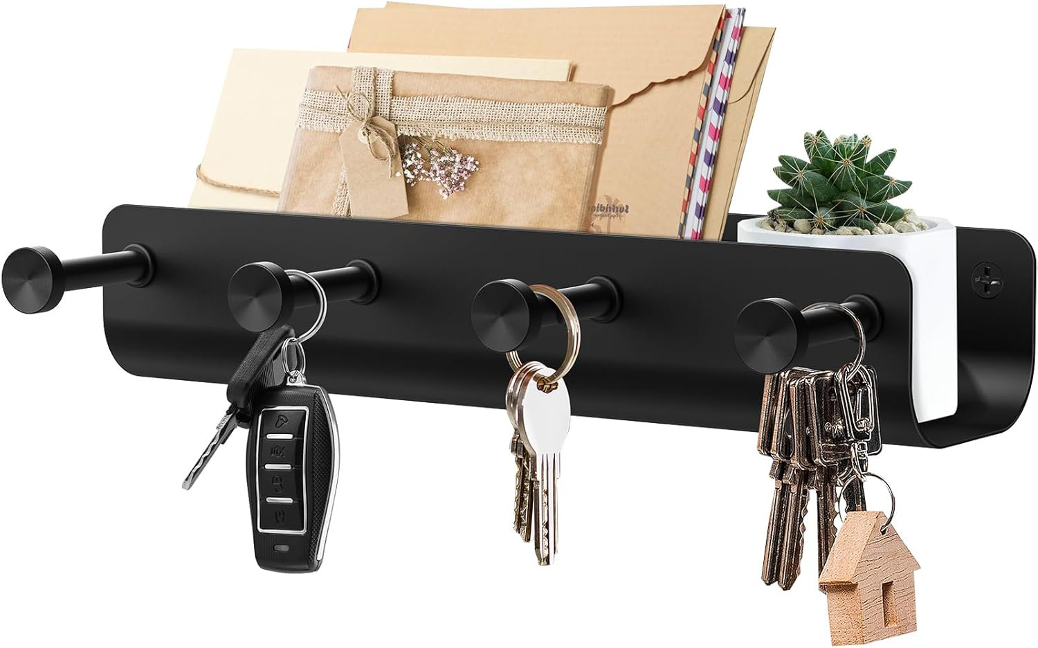 RAPTIZ Key Holder Wall Mount, Black Metal Key Rack With Tray Narrow Key ...