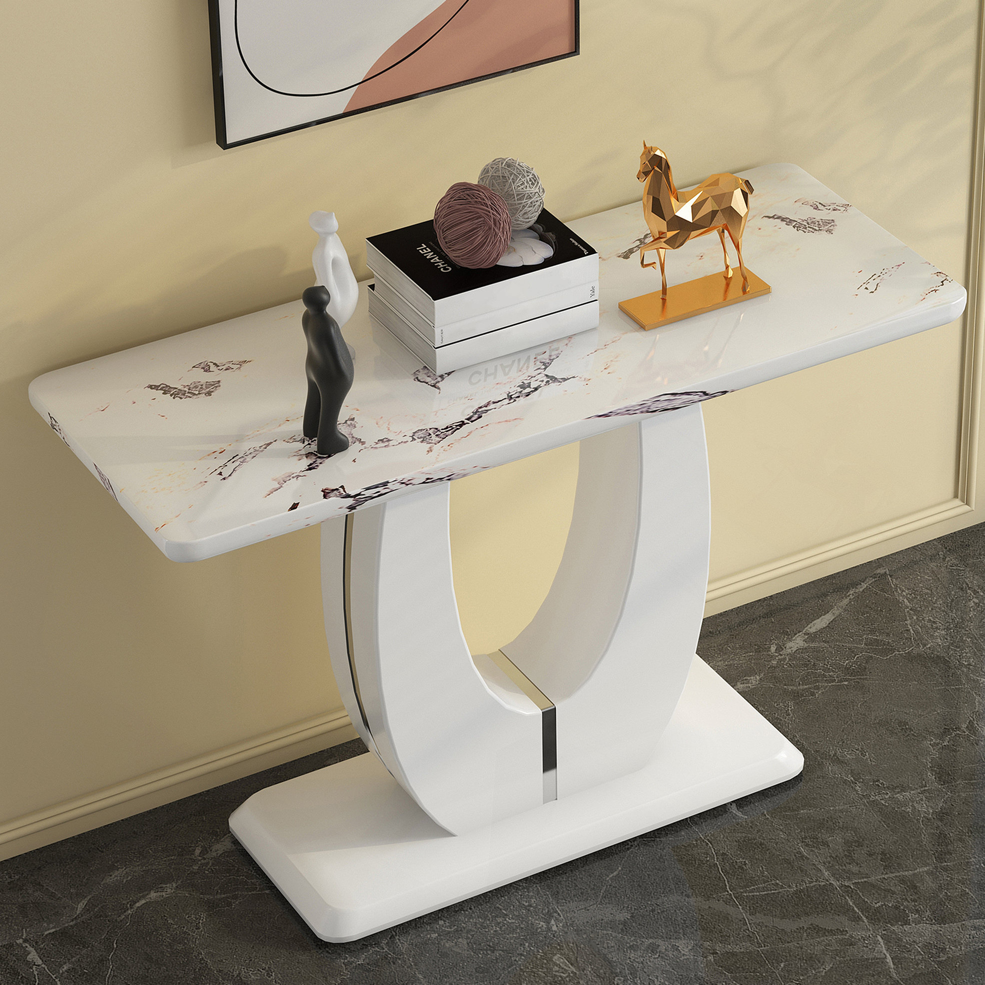 Latitude Run® Glossy White Rectangular Counter Bar Table, 47.24"X18.11 ...