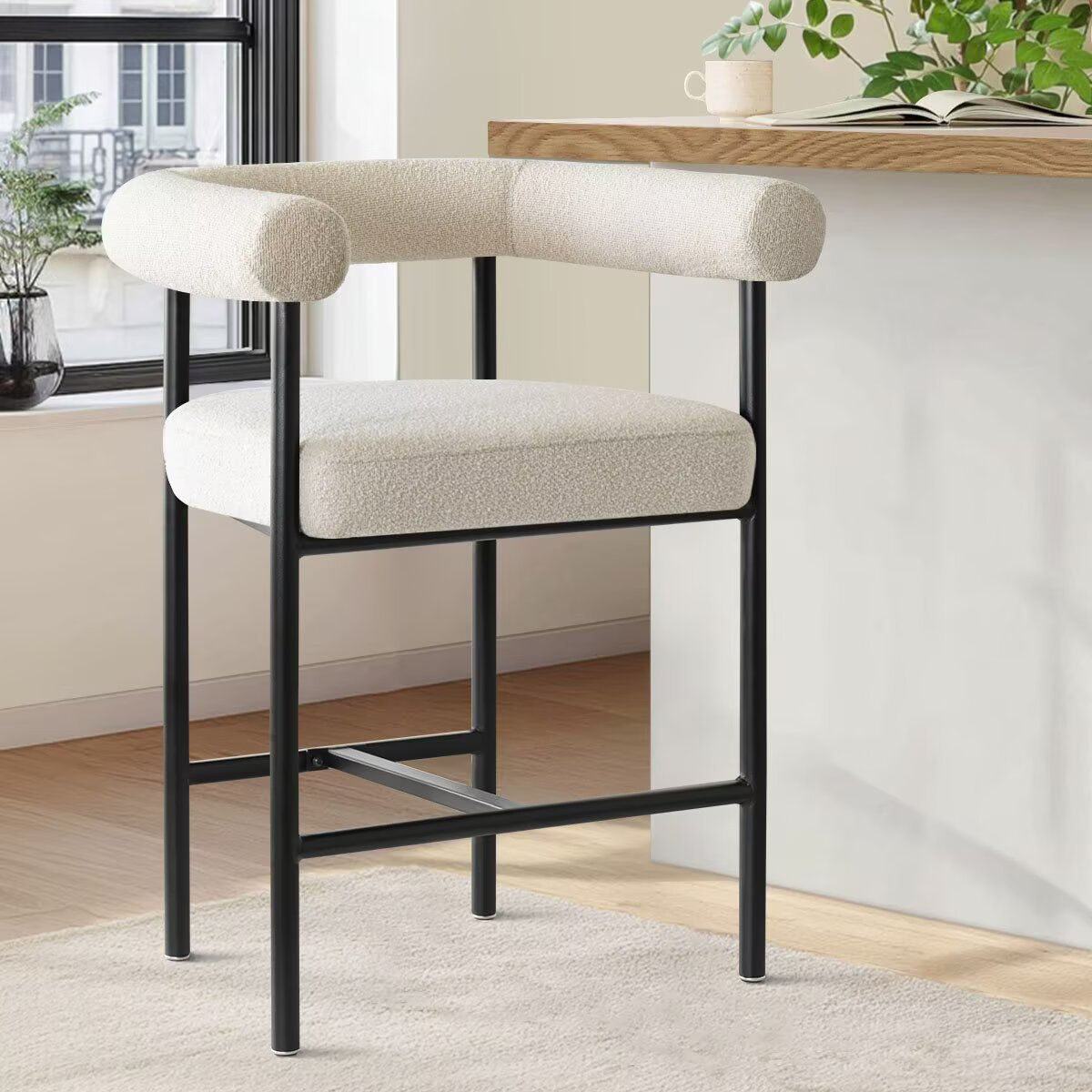 Latitude Run® 24" Upholstered Boucle Counter Stool with Arm | Wayfair