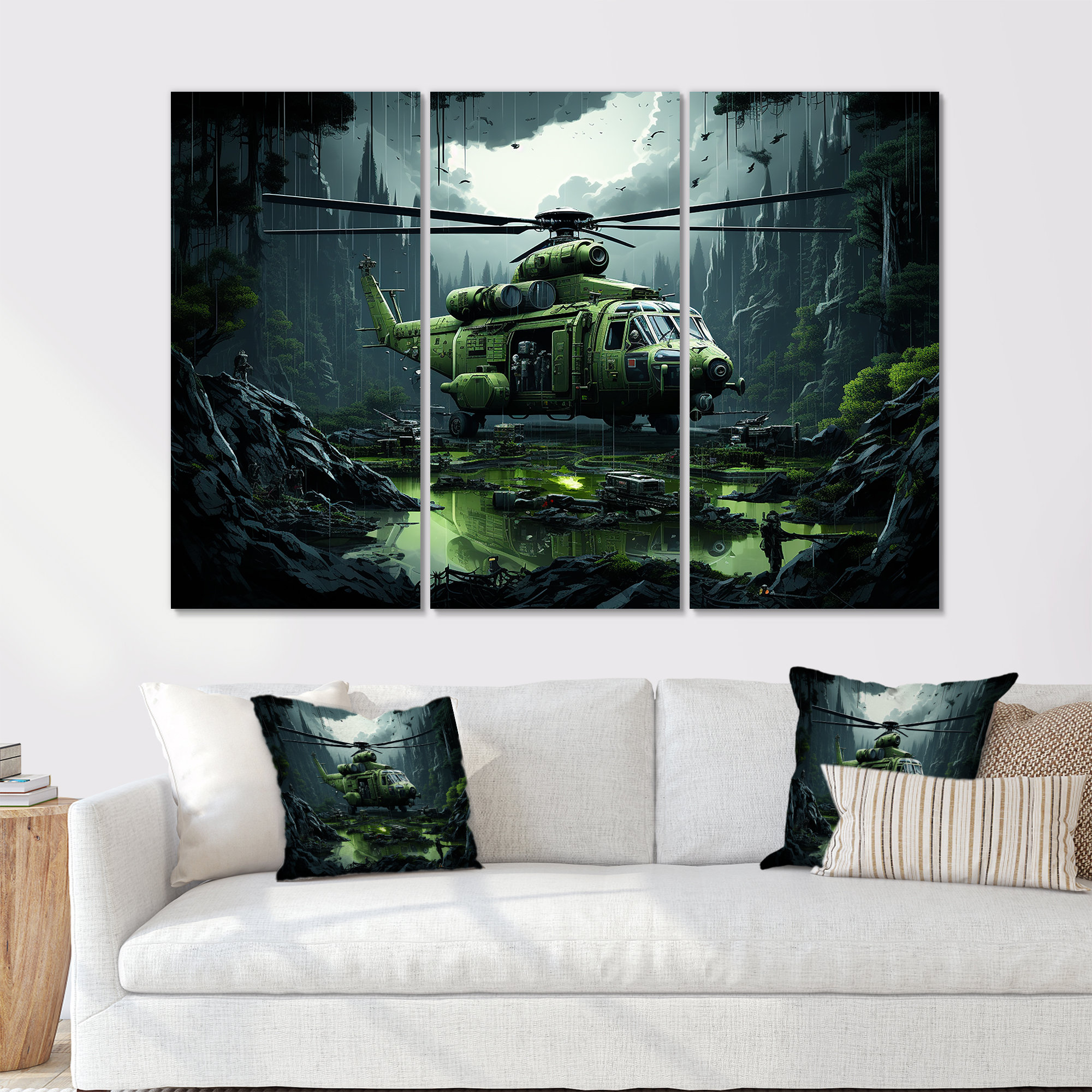Lark Manor Military Helicopter In Jungle - Military Wall Art Set ...