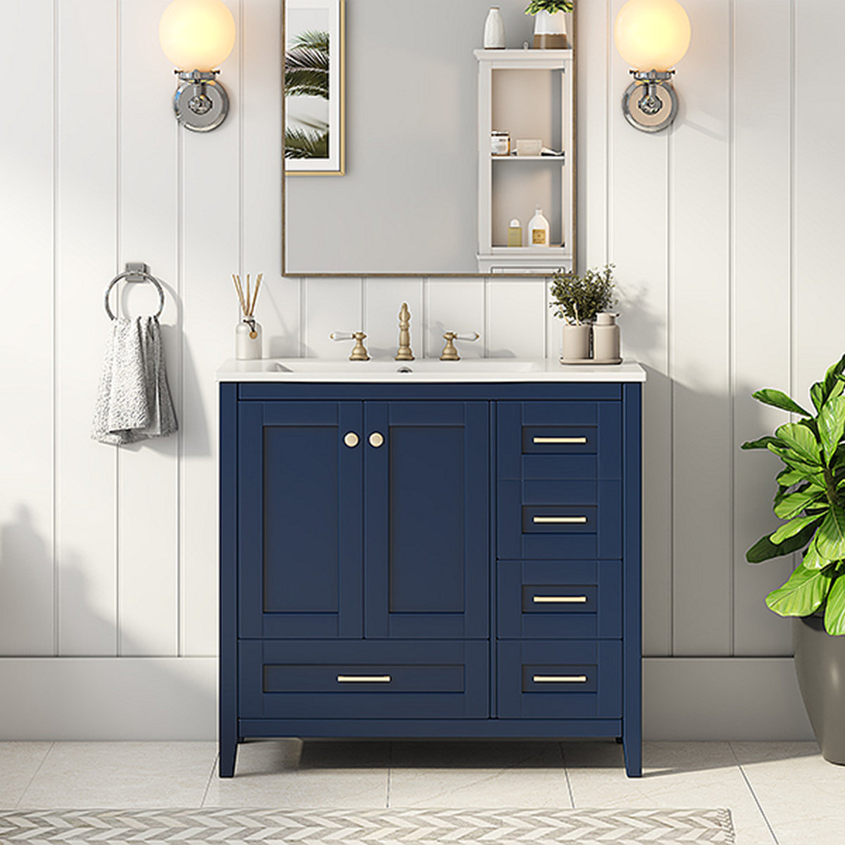 Mercer41 Ensemble de meuble-lavabo 36 po avec lavabo 36 po, armoire de salle de bain 4 tiroirs ...