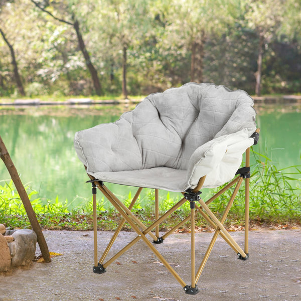 Everly Quinn Shamen Steel Padded Camping/Beach Folding Chair Folding ...