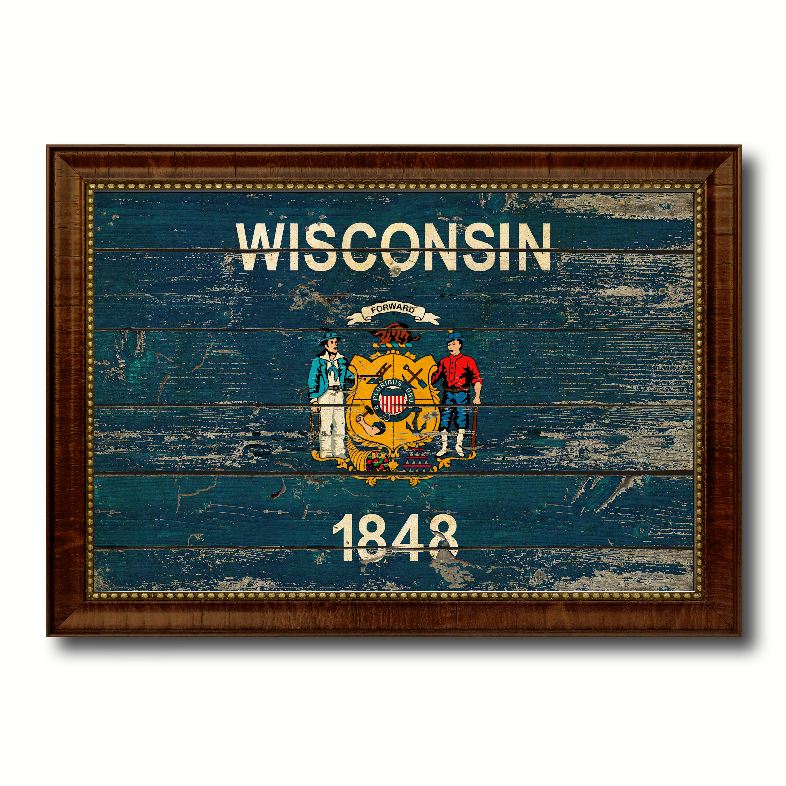 Williston Forge Wisconsin State Vintage Flag Print With Brown Gold ...