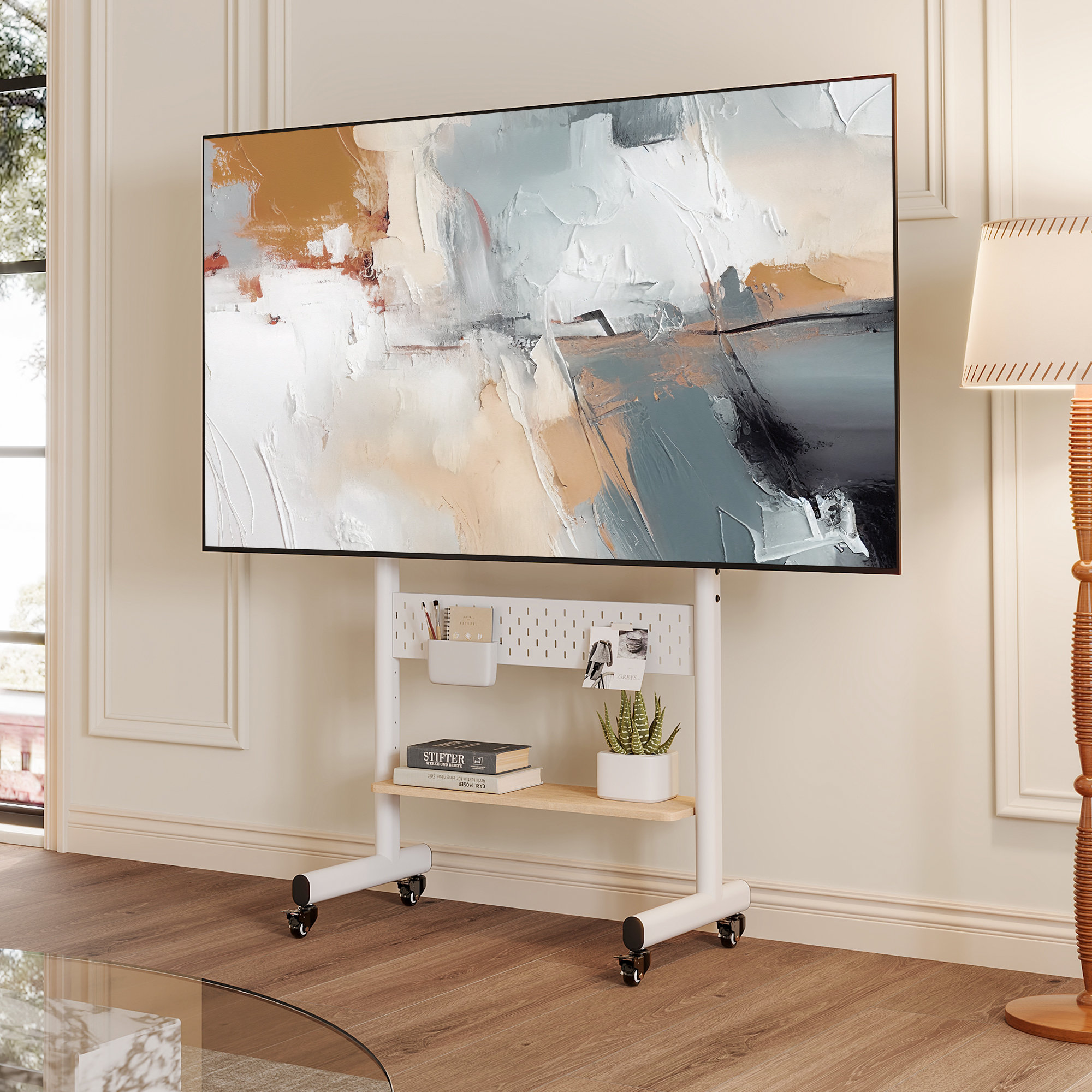 Wade Logan Charrisse Modern Sturdy Rolling TV Stand Mount for 40-85 ...