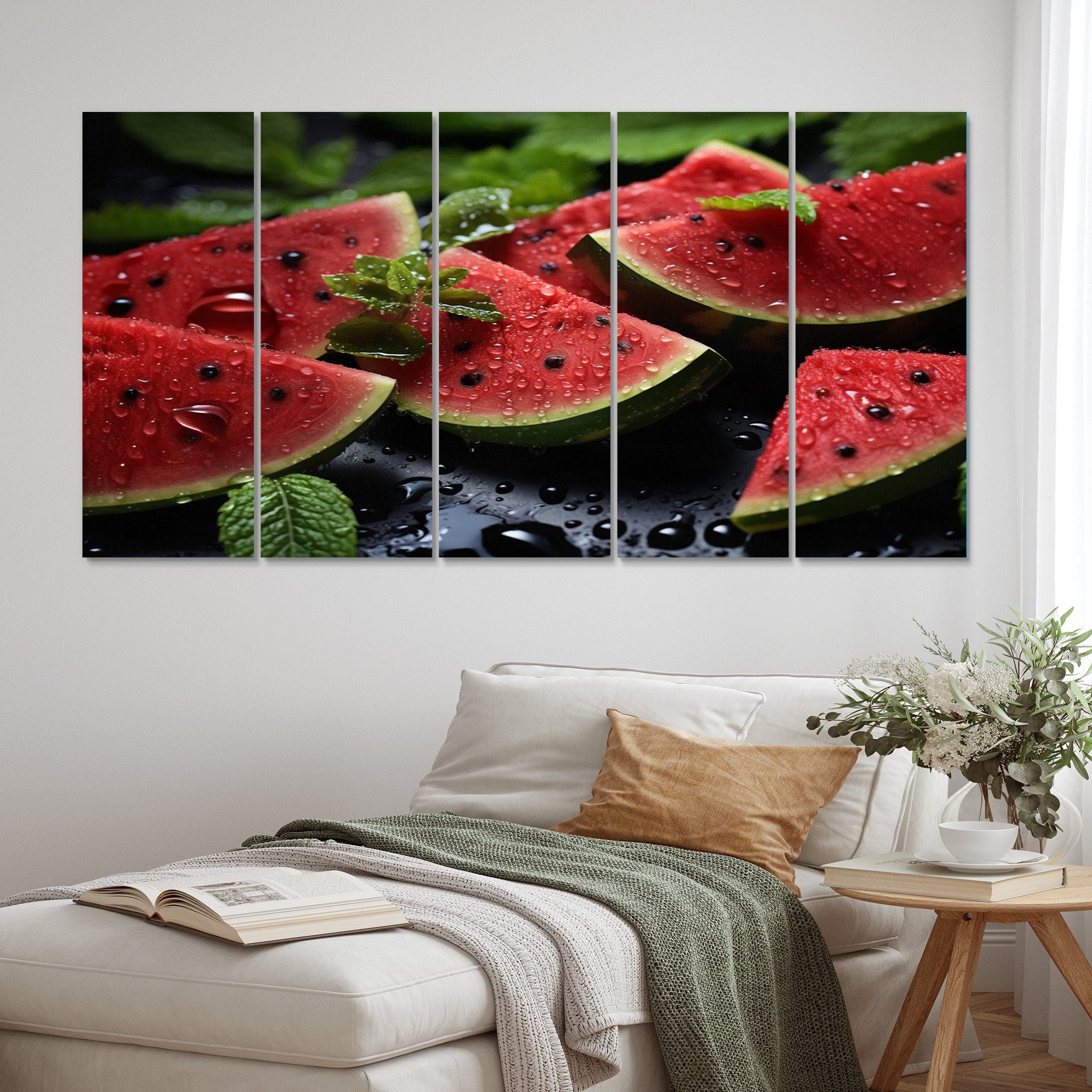 Latitude Run® Bright Watermelon I - Fruits Wall Decor - 5 Equal Panels ...