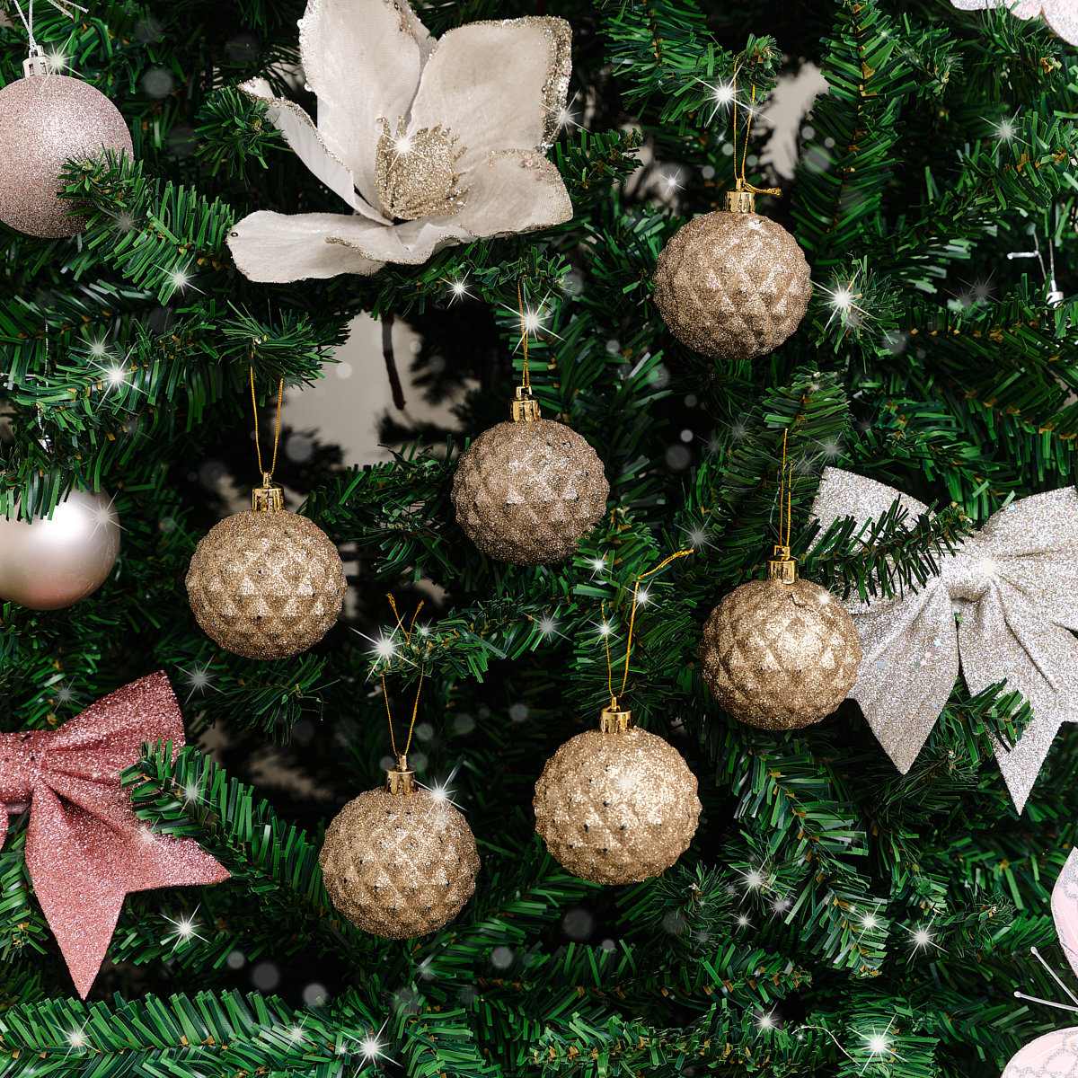 The Seasonal Aisle Set Of 6 Glitter Sparkle Baubles | Wayfair.co.uk