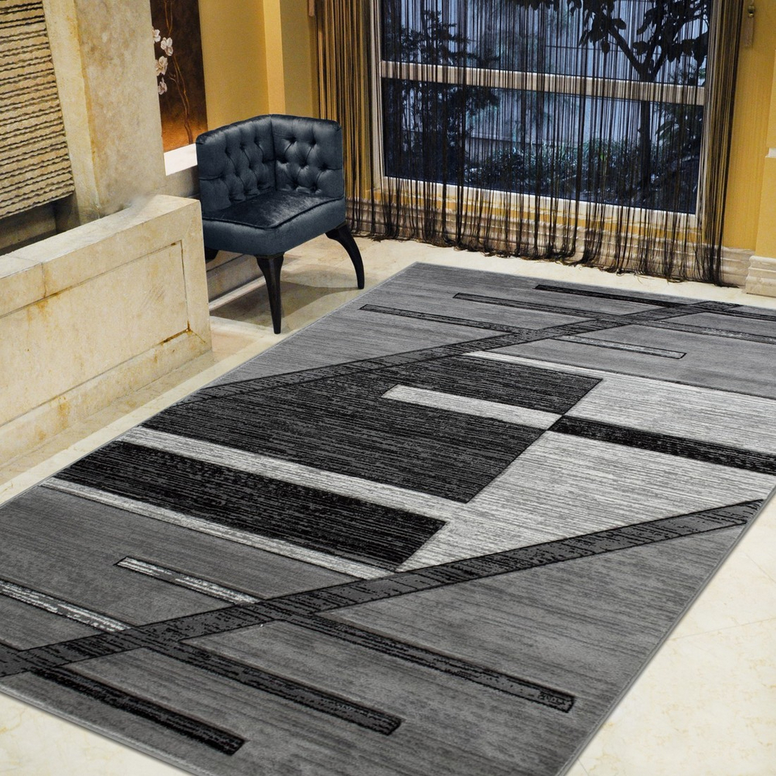 HR HANDCRAFT RUGS Diva Geometric Gray Area Rug | Wayfair