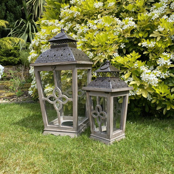 Brambly Cottage Set Of 2 Wooden Garden Lanterns | Wayfair.co.uk