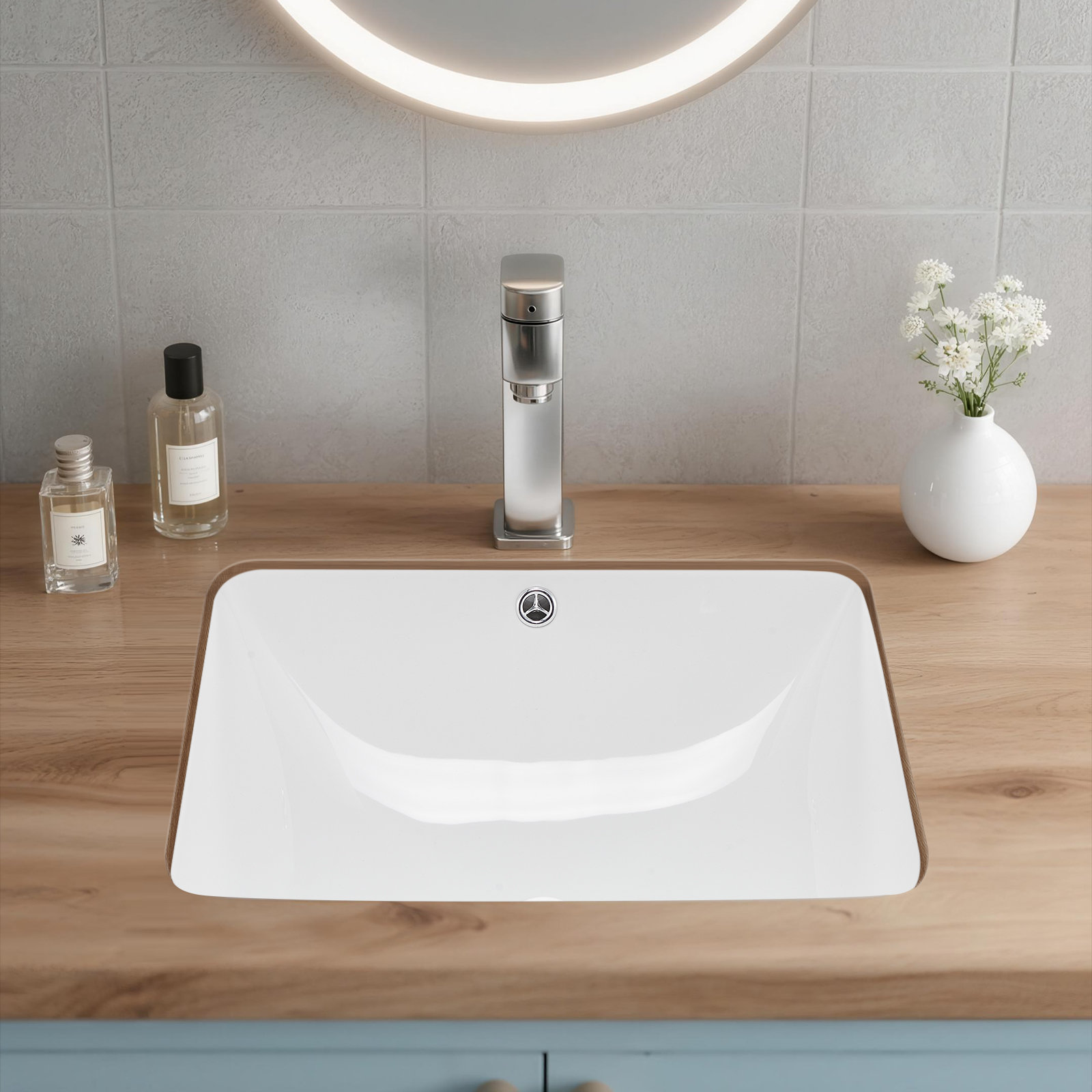 VEVOR Undermount Bathroom Sink, 20.28 x 15.16 Inch Rectangular White ...