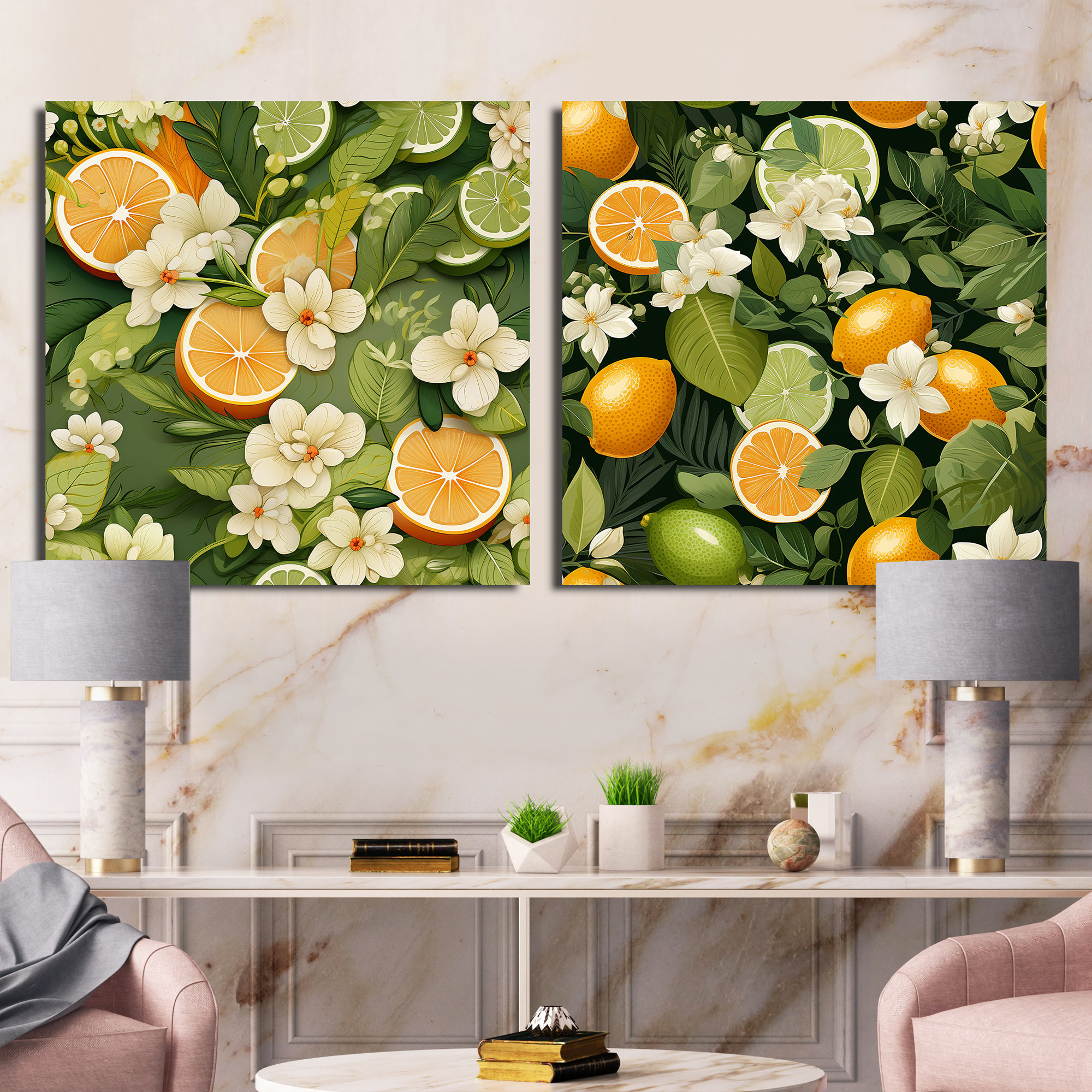 Design Art Citrus Zest Tropical Pattern - Tropical Square Collage Set ...