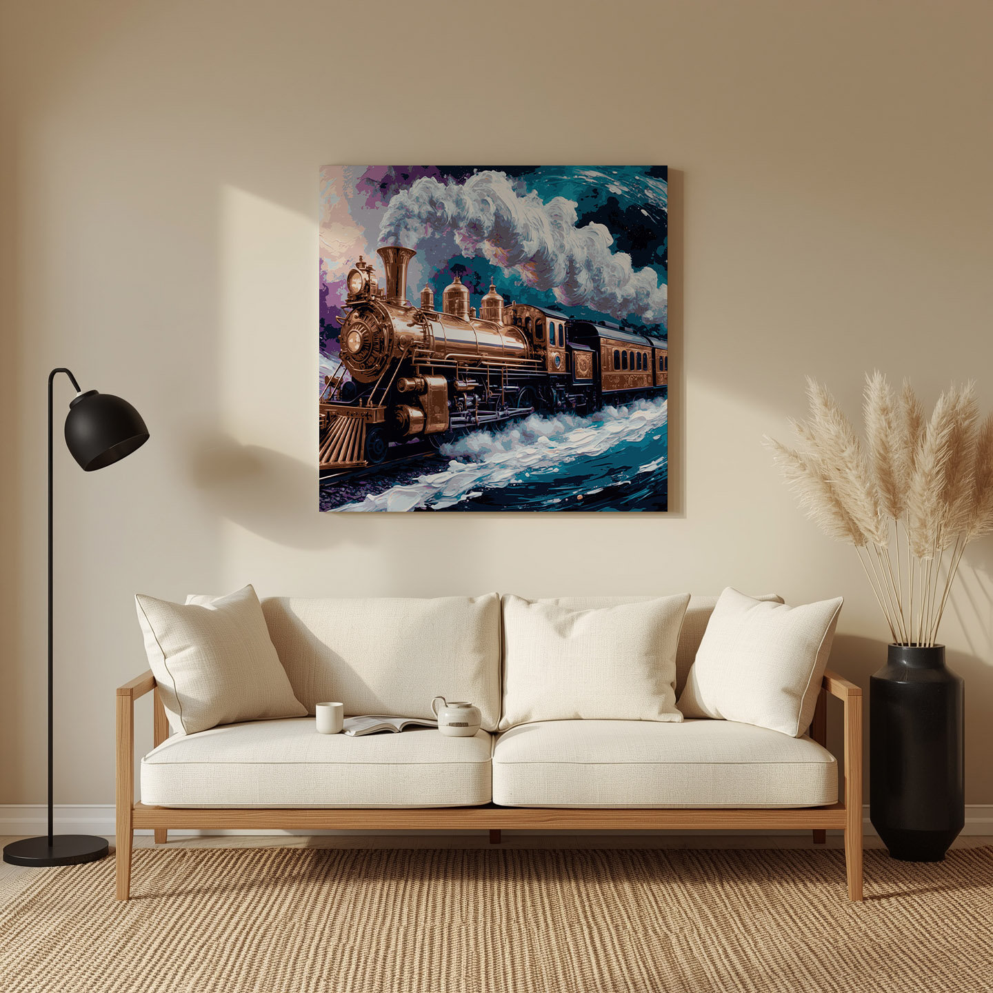 Orren Ellis SciFi Steam locomotive space train Purple Metal Wall Art ...