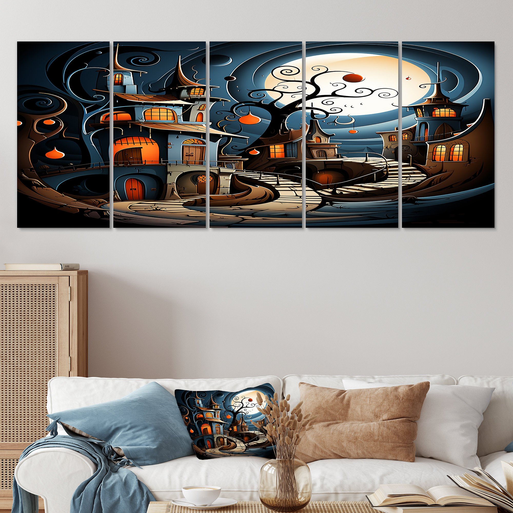 Gracie Oaks Playful Fantasy Town Magical Full Moon - Landscape Wall Art ...