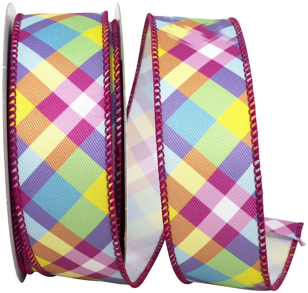 The Holiday Aisle® Multi Pastel Plaid Bright Diagonal Print Wired Edge ...