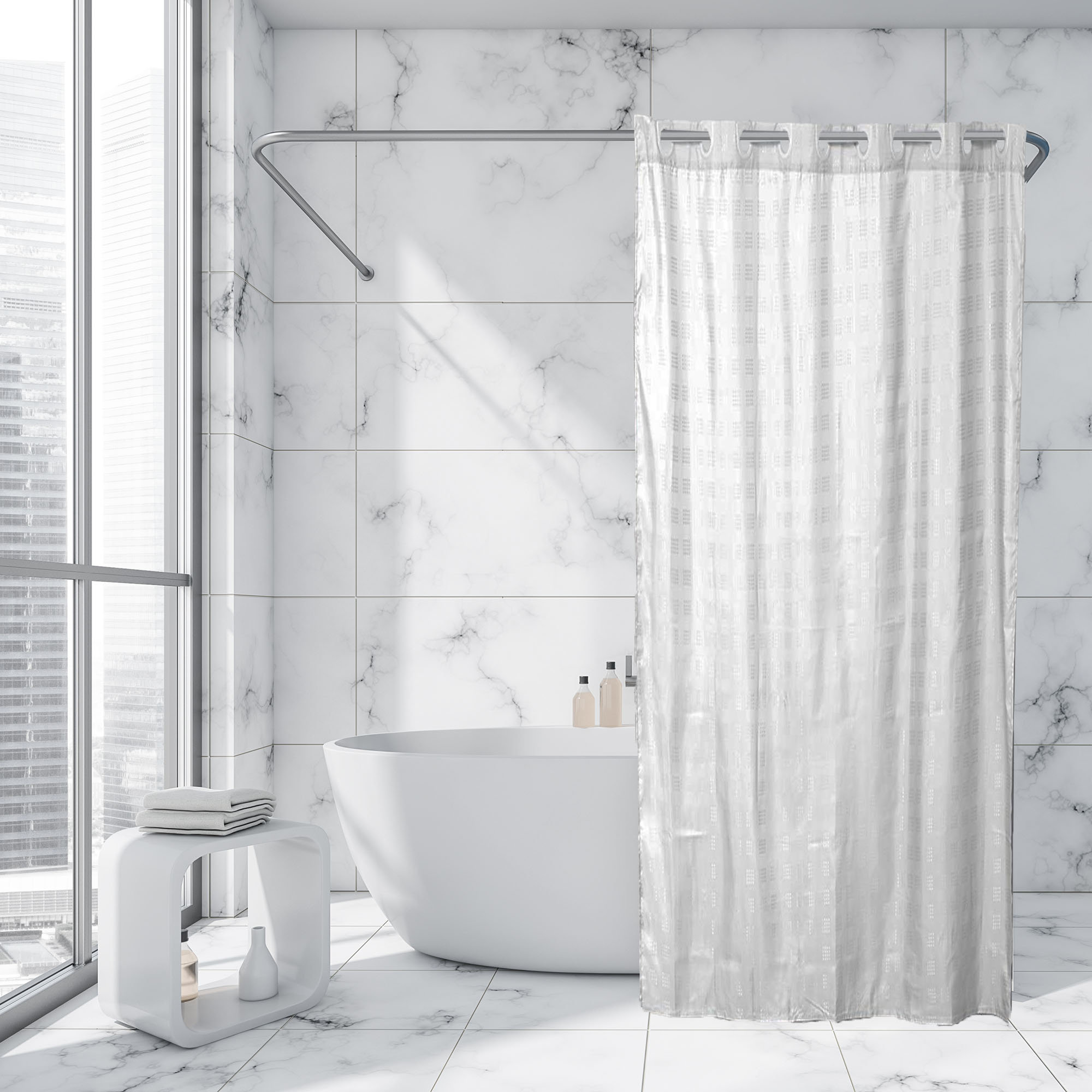 Evideco Cubic Hookless Extra Long Shower Curtain Polyester & Reviews ...