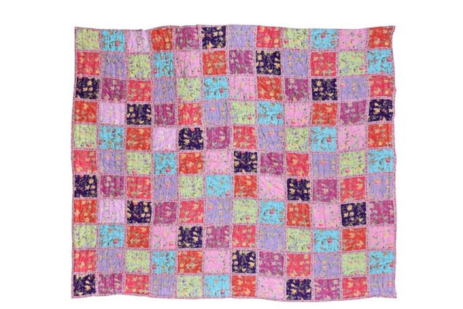 Timbergirl Patchwork Cotton Block Print In Pink Single Reversible Quilt ...