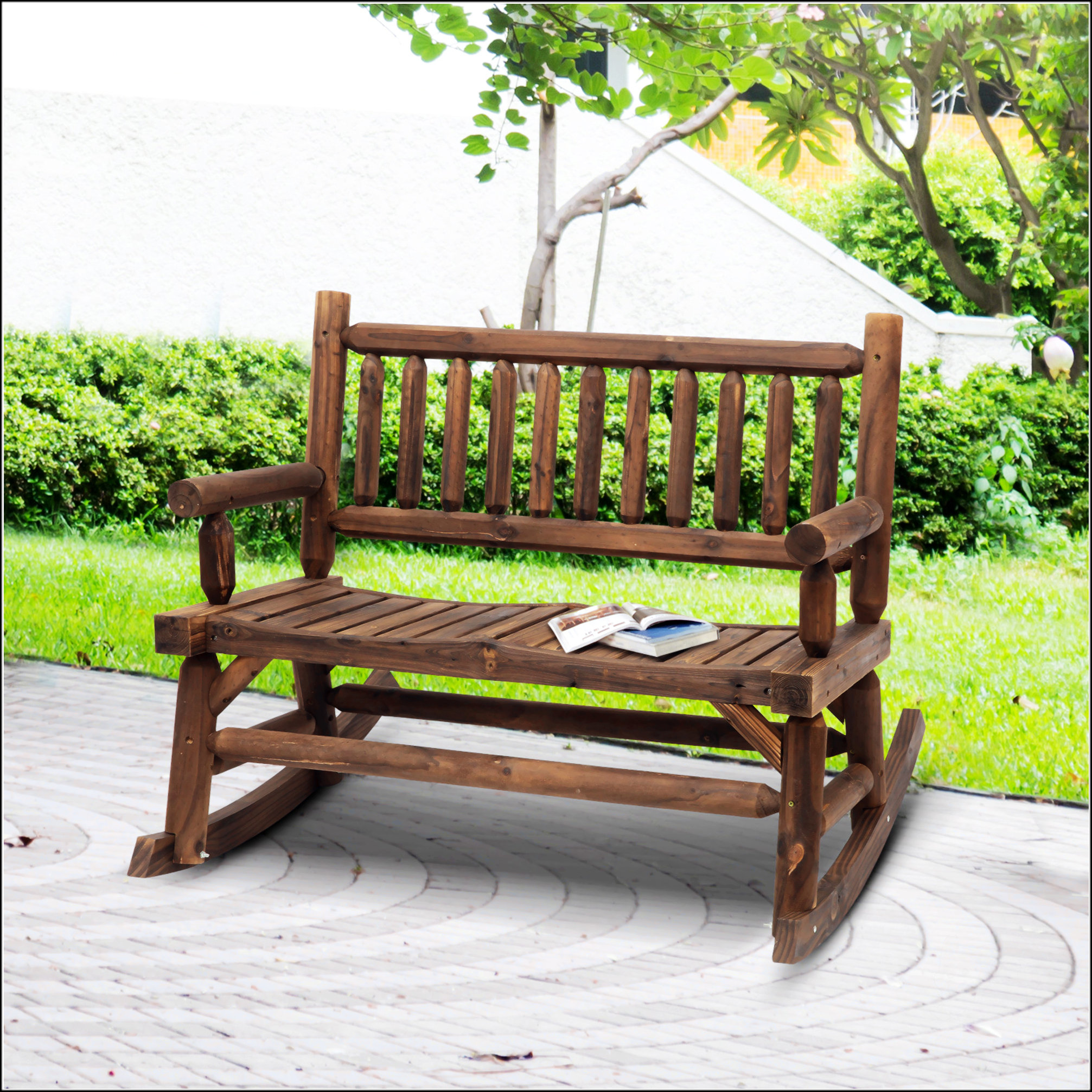 Millwood Pines 2-Person Wood Rocking Chair With Log Design | Wayfair