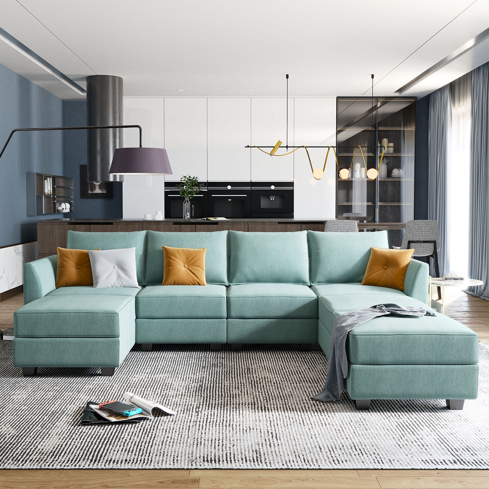 Latitude Run® Modular Sectional Sofa U Shaped Couch Reversible Sofa ...