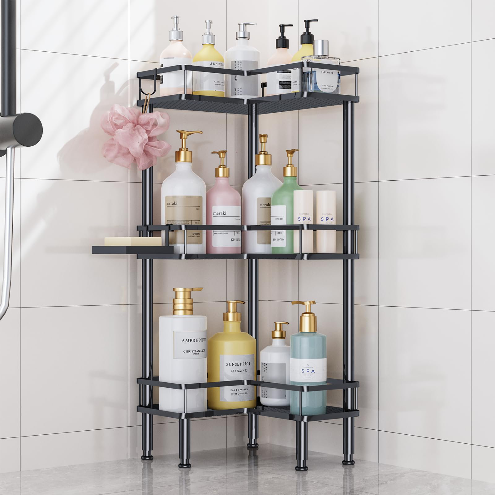 Rebrilliant Corner Shower Caddy, 3 Tier Standing Shower Caddy for Shampoo Storage with Soap ...