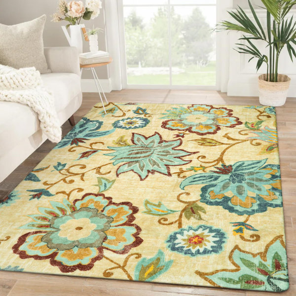 Winston Porter Tawann Rectangle Floral Machine-Washable Area Rugs | Wayfair