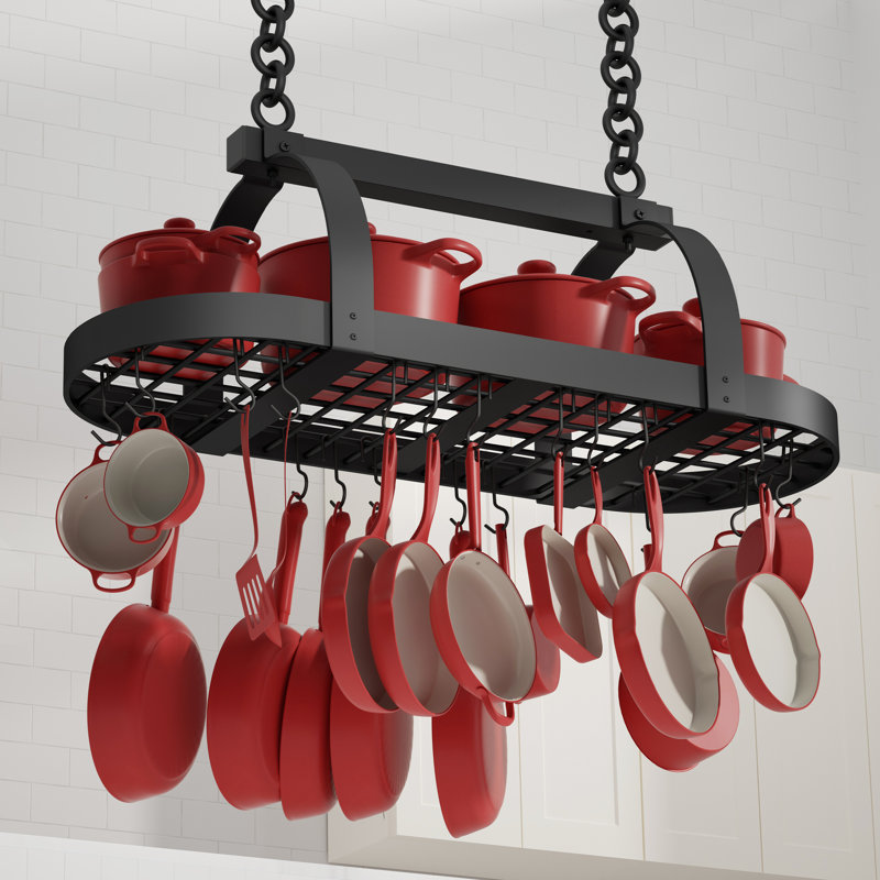 Mint Pantry® 48 Inch Large Hanging Black Pot Rack Ceiling Mount with 20 ...