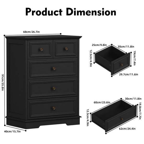 Winston Porter Vintage 5-Drawer Vertical Chest with Arched Base ...