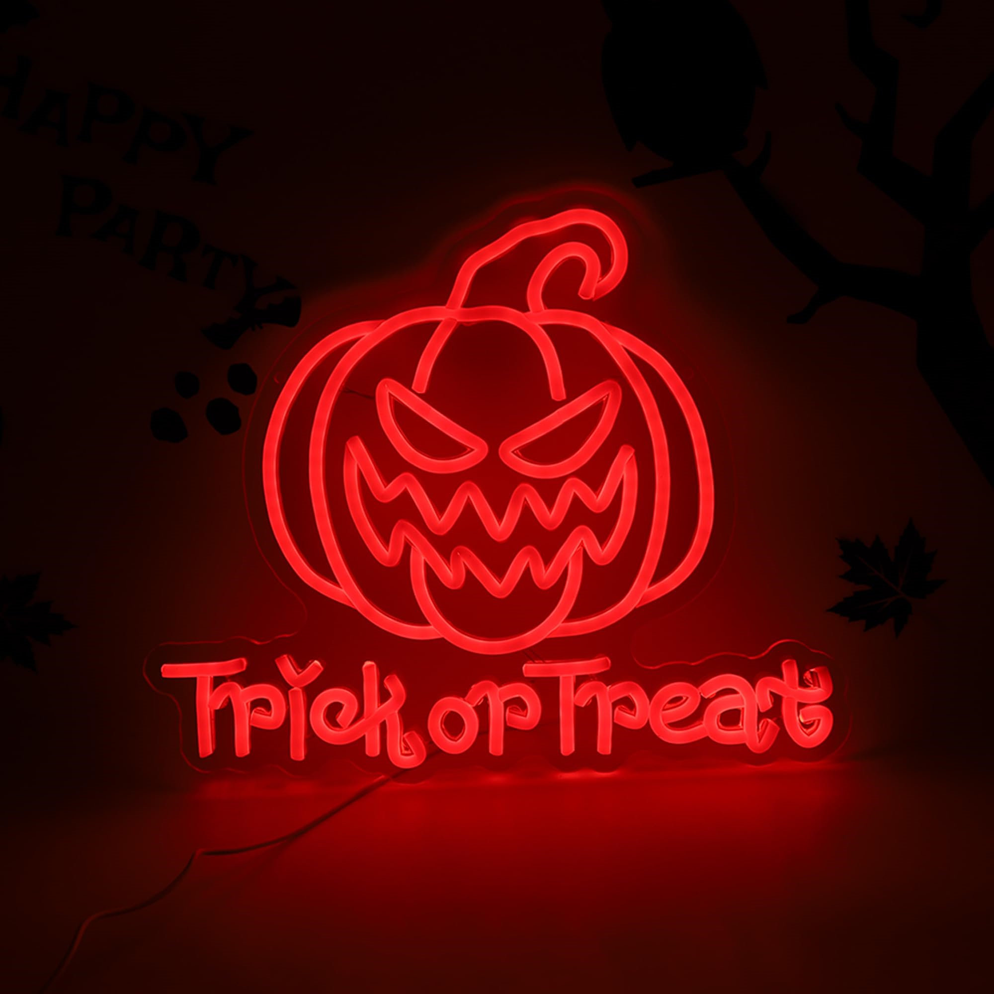 The Holiday Aisle® Red Pumpkin Neon Signs Halloween Decorations | Wayfair