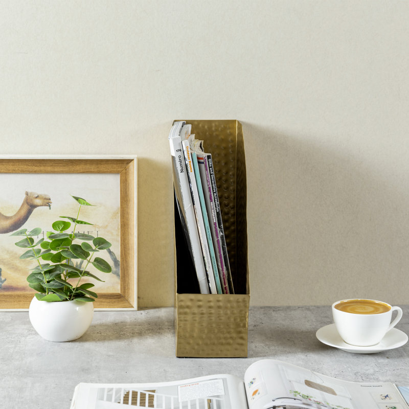 Ebern Designs Mandrona Gold Metal Desk Magazine Holder Rack | Wayfair