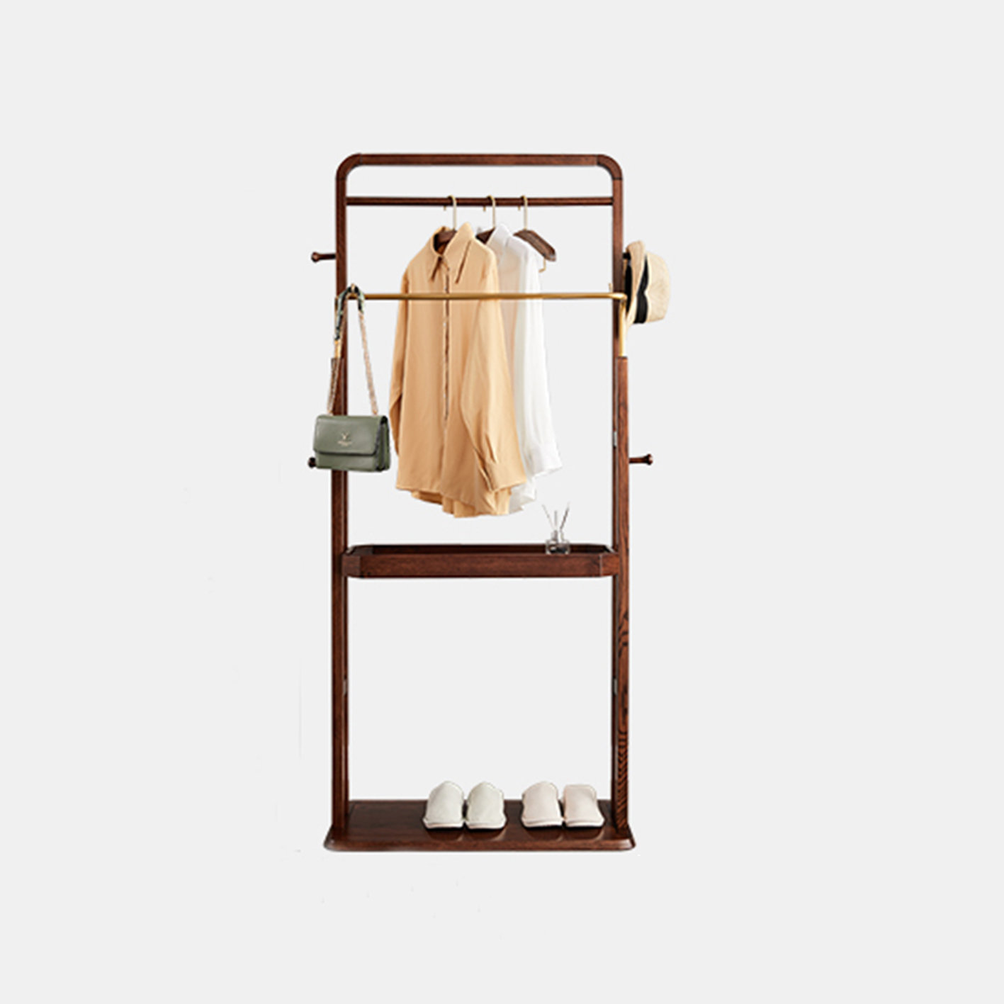 Rebrilliant Walnut Color Minimalism Solid Wood Clothes Rack | Wayfair