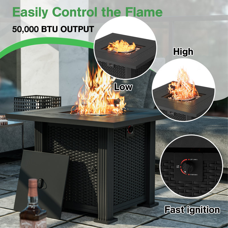 Latitude Run® 28'' H Outdoor Steel Propane Fire Pit Table with Lid ...