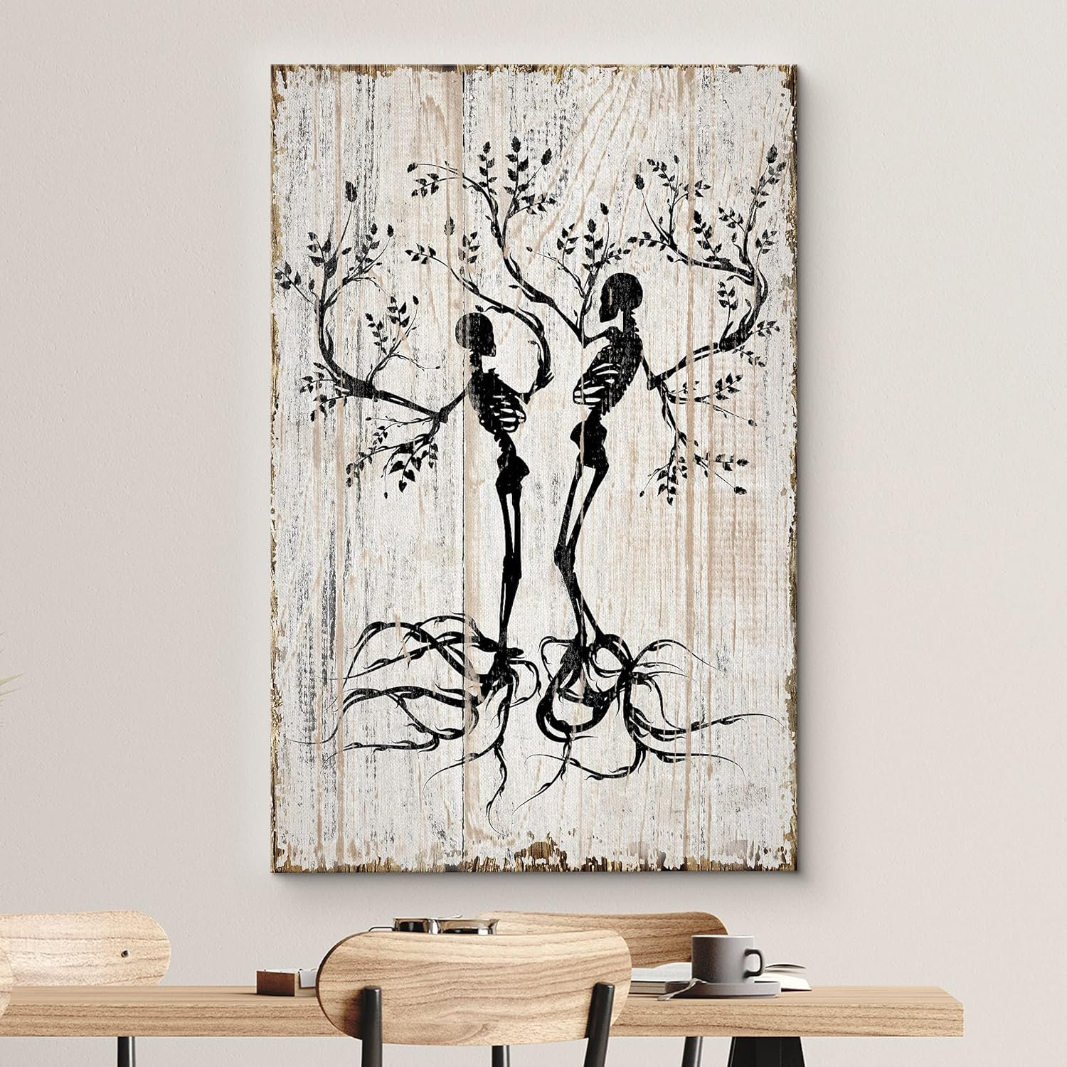IDEA4WALL Spooky Skeleton Tree Silhouettes on Wood Effect Panels Moddy ...