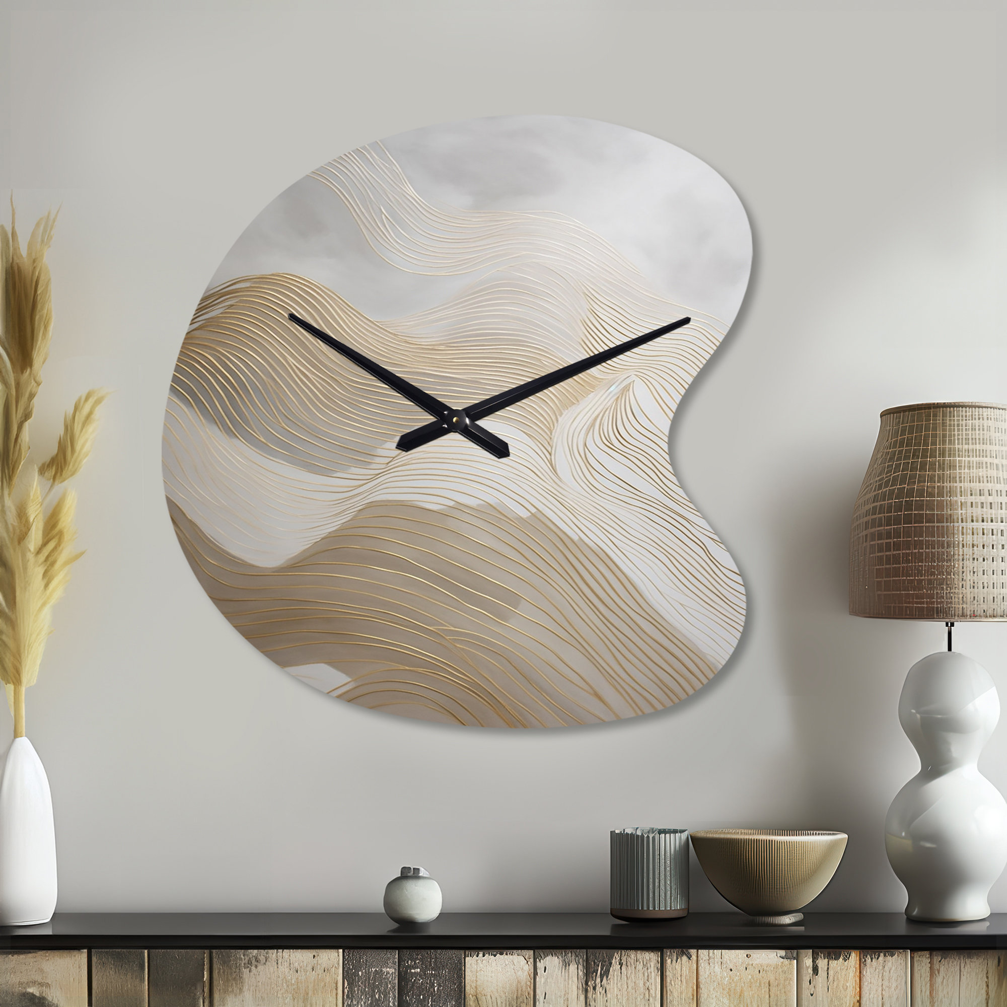 Design Art Gold And Grey Line Art In Motion III - Drop Shape Unique ...