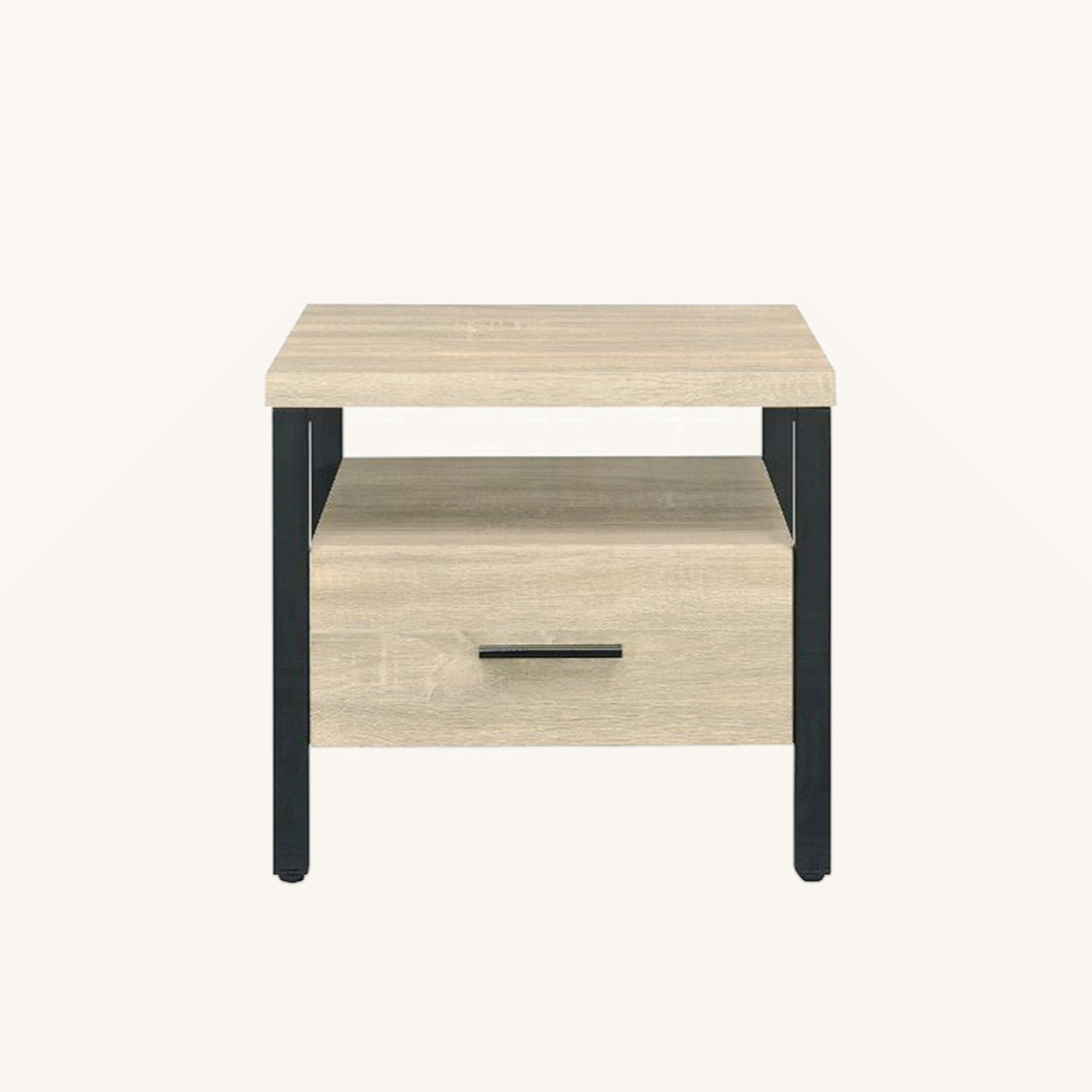 Latitude Run® One Drawer Nightstand With 1 Tier Shelf, Oak And Black ...