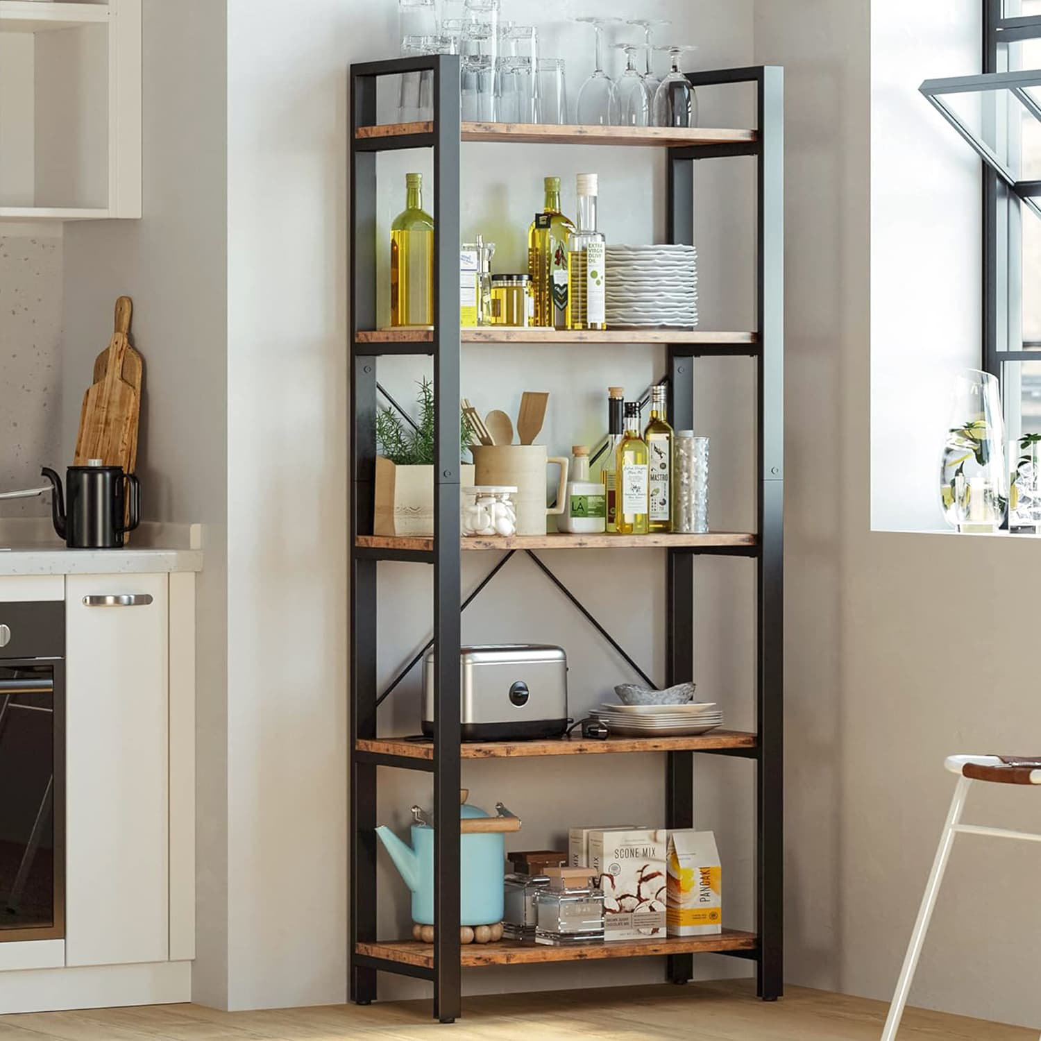 Corrigan Studio Bookshelf 5 Level Ladder Shelves, Vintage Industrial ...