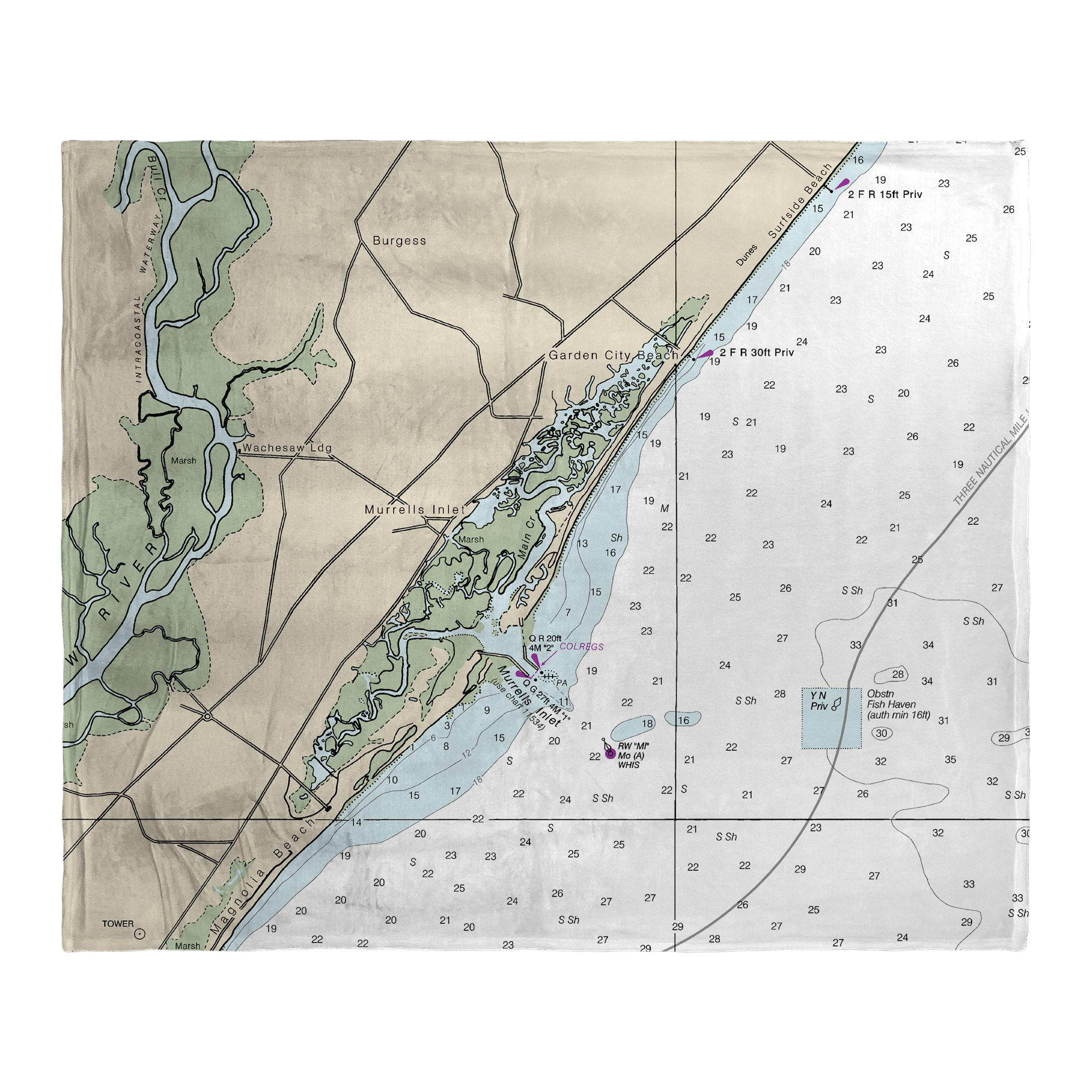 Betsy Drake Interiors Murrells Inlet, SC Nautical Map Silk-Touch Throw ...