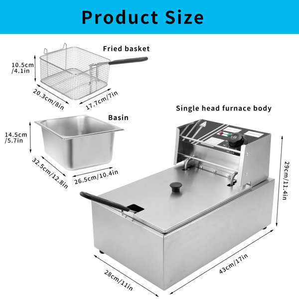 Urbanest 6.3qt Stainless Steel Single Cylinder Electric Fryer Tabletop ...