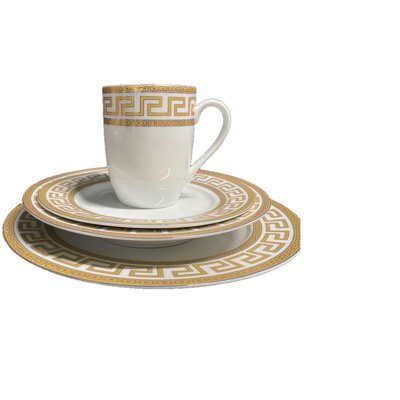 World Menagerie Schwanda Greek Key 16 Piece Dinnerware Set, Service for ...