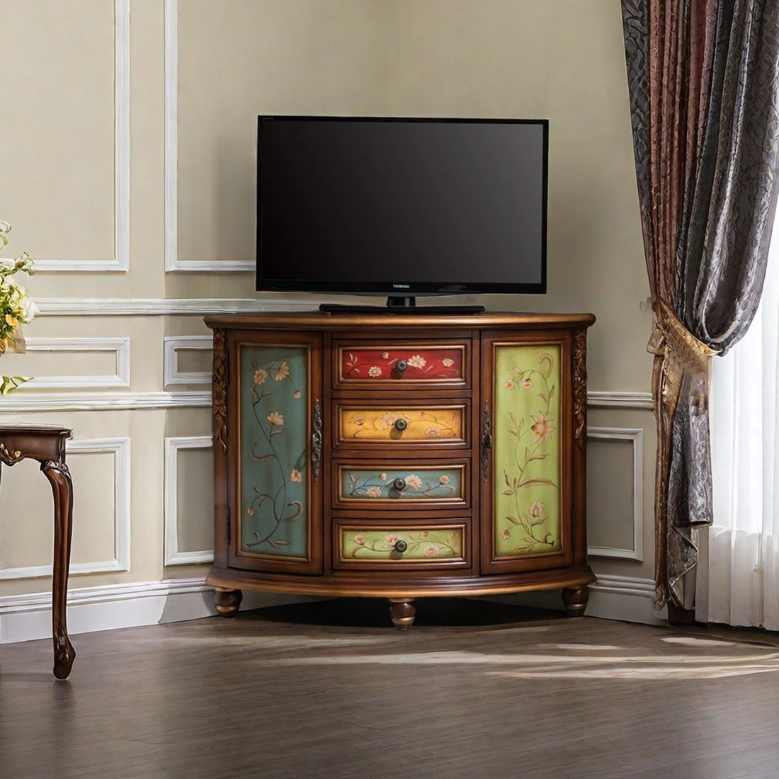 Ruthber Solutions Rustic Corner Cabinet with Vintage Handles | Wayfair