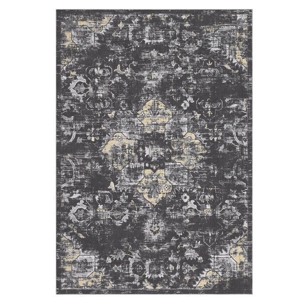 Bungalow Rose Vintage Floral Print Area Rug, Low Pile Soft Washable ...
