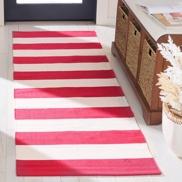Beachcrest Home Brookvale Striped Hand-Woven Cotton Red/White Area Rug ...